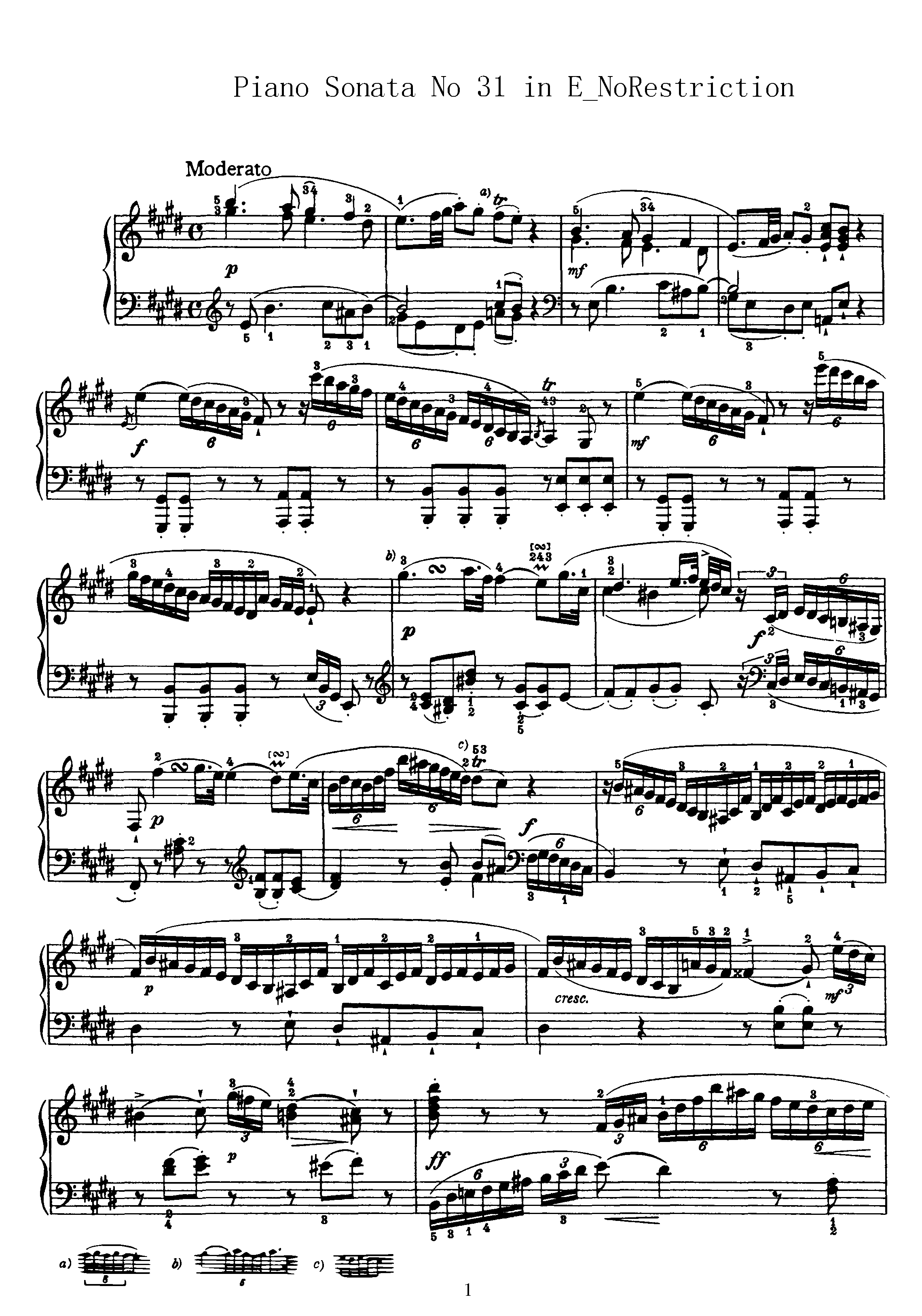 Piano Sonata No 31 In Enorestriction钢琴谱弗朗茨·约瑟夫·海顿e调古典钢琴谱五线谱独奏谱钢琴谱